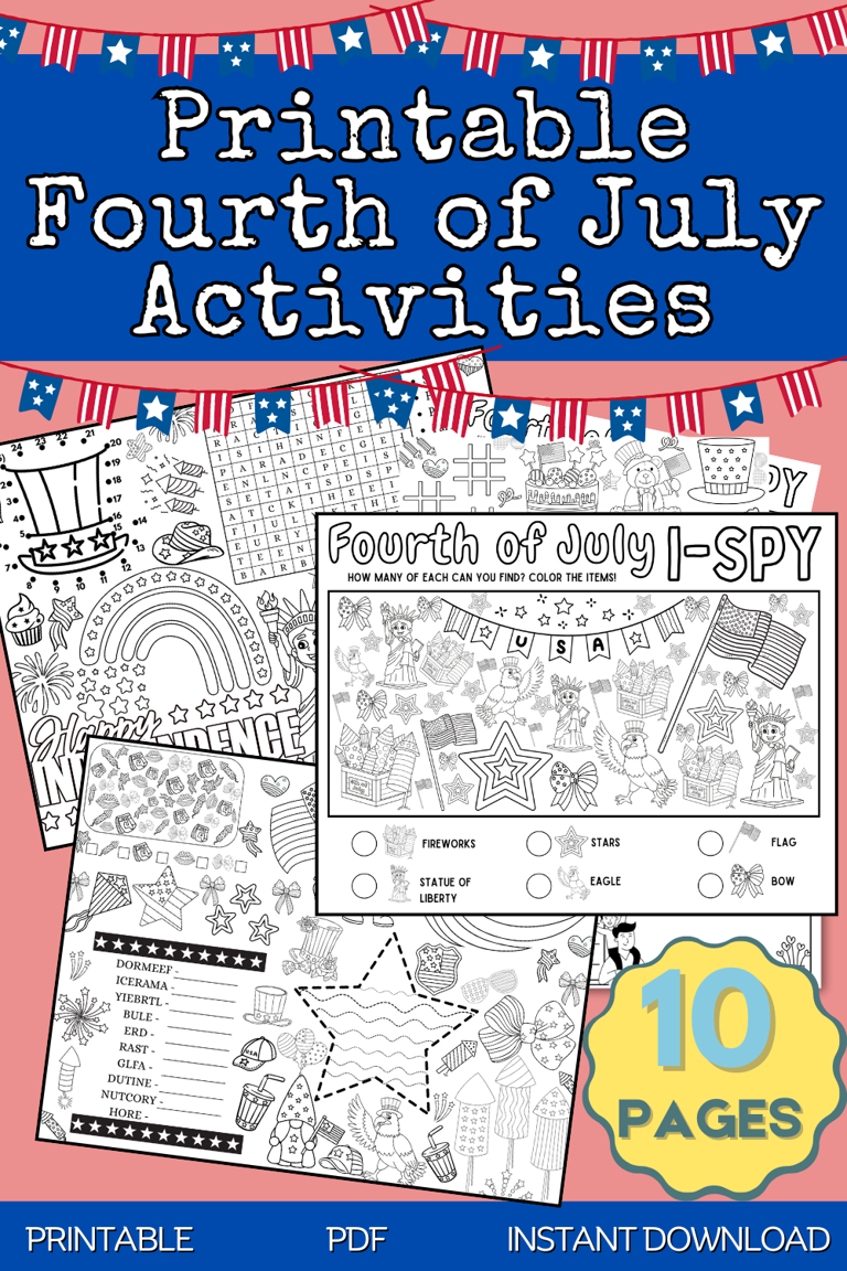 10 Free Pages of Printable Fourth Of July Activities