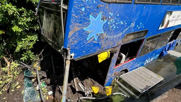 Footage shows damage to bus that crashed into river injuring school kids