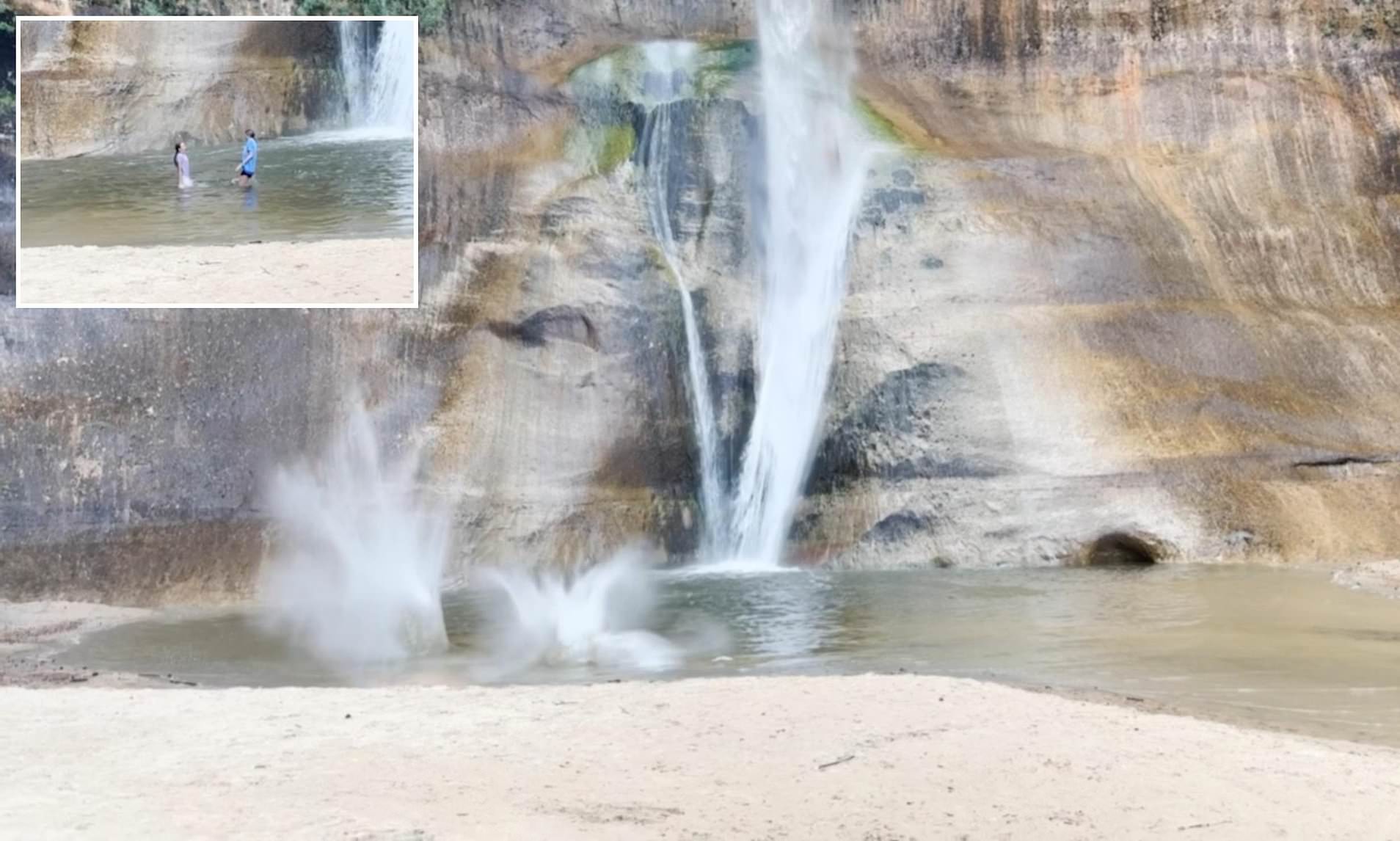 Petrifying rockfall almost lands on tourists in Utah waterfall in heart ...