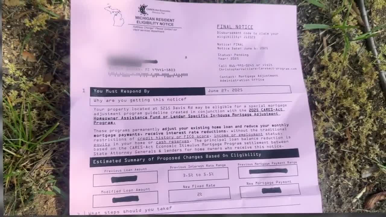 Michigan woman warns of mortgage mail scam targeting homeowners