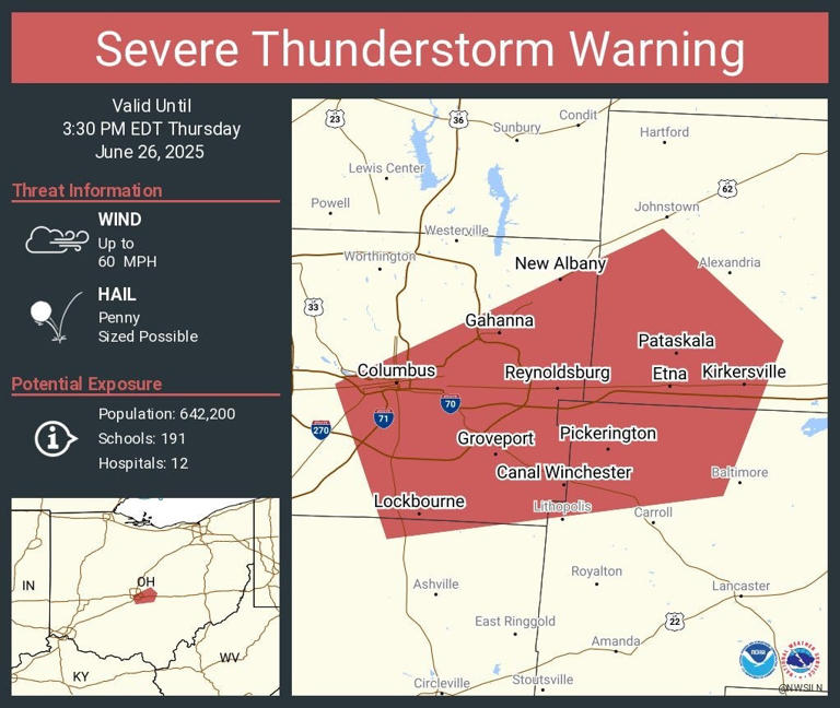 Parts of Central Ohio under severe thunderstorm warning; hail, strong ...