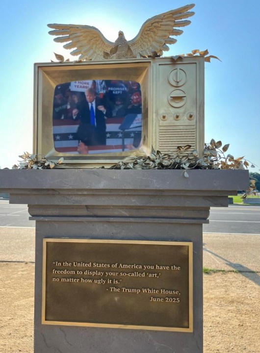 Anti-Trump statue featuring gold TV makes National Mall debut