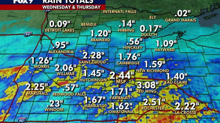 Minnesota weather: Rain totals for Wednesday & Thursday