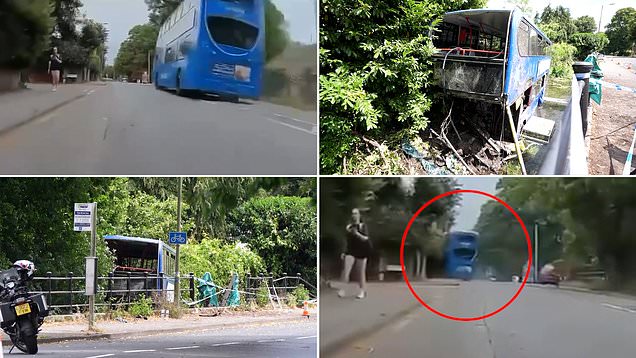 Shocking moment school bus crashes into a river after 'brakes fail'