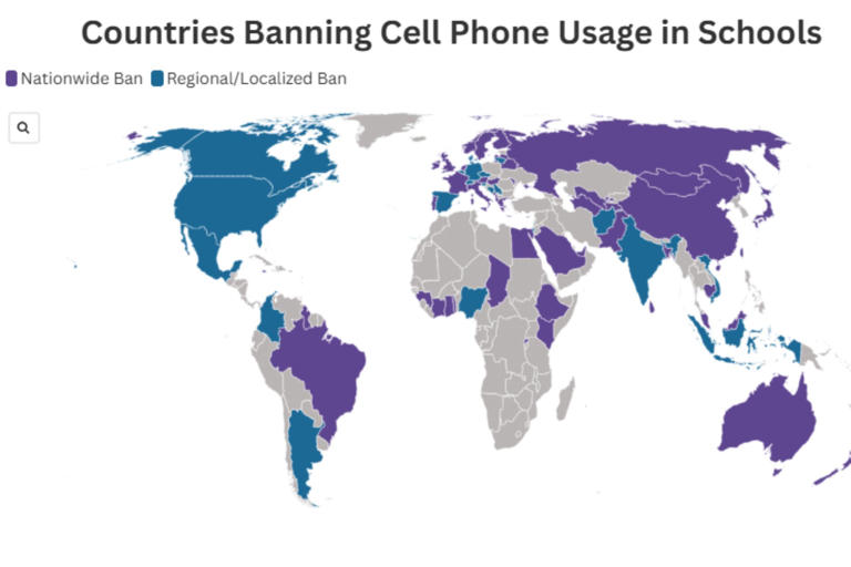 Map shows countries around world with school phone bans