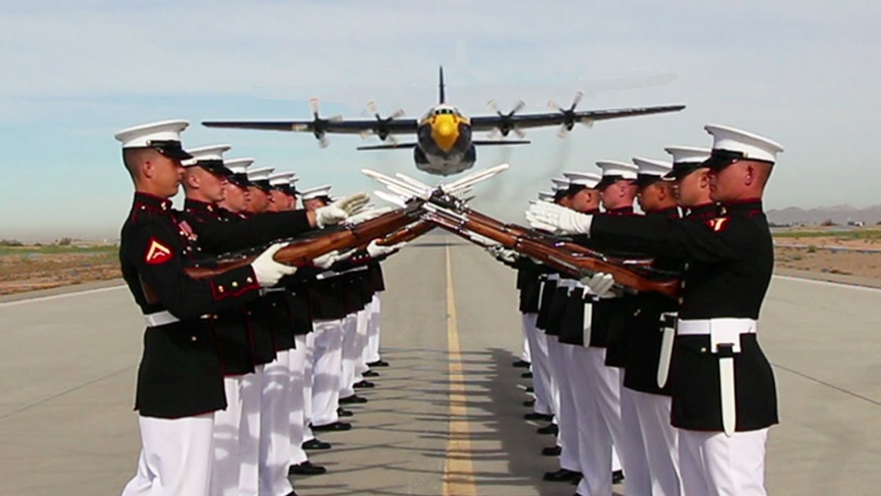 US Marines' Silent Drill Disrupted by Intense C-130 Low Pass