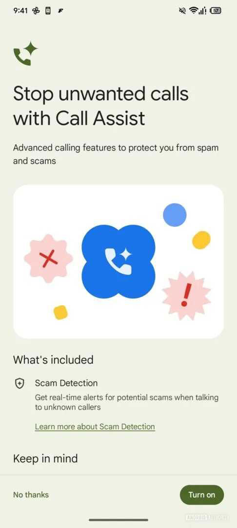Pixel setup might soon let you switch on scam alerts and call screening right away