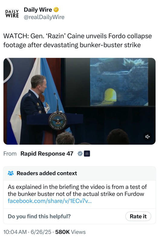 The Daily Wire Misleads with Iran Strike Footage, Hit by Community Note
