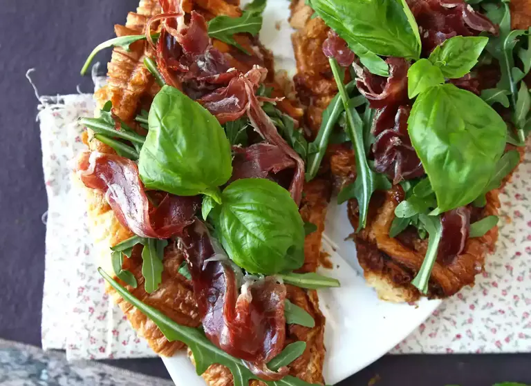 Croffle, the waffle style croissant sandwich with fig jam, goat cheese ...