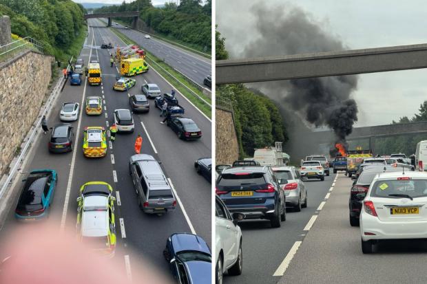Person taken to hospital after M65 crash and car fire caused traffic mayhem