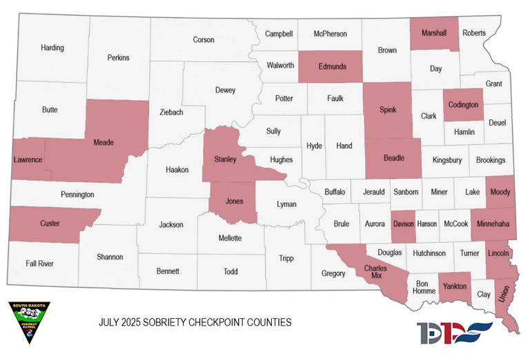 Sobriety checkpoints hitting 17 SD counties in July
