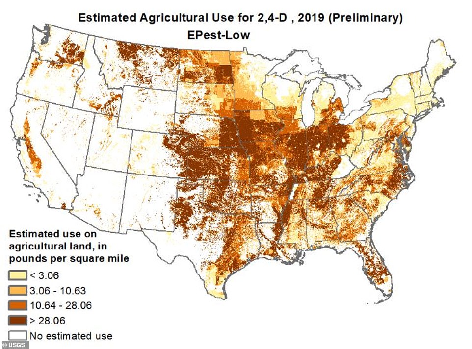 Map shows US states with highest use of harmful pesticides