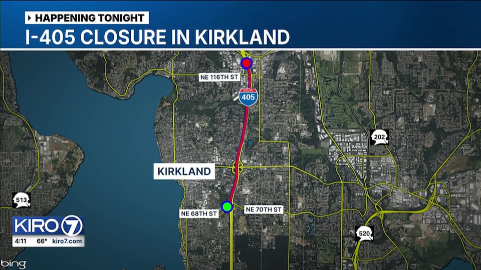 VIDEO: I-405 closure in Kirkland this weekend