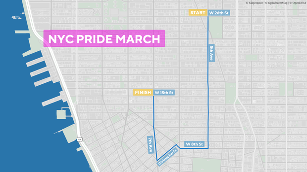 NYC Pride March 2025 stepped off Sunday. Map shows the route.