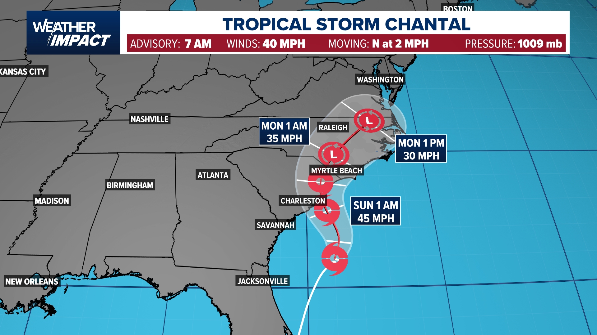 Tropical Storm Chantal latest track
