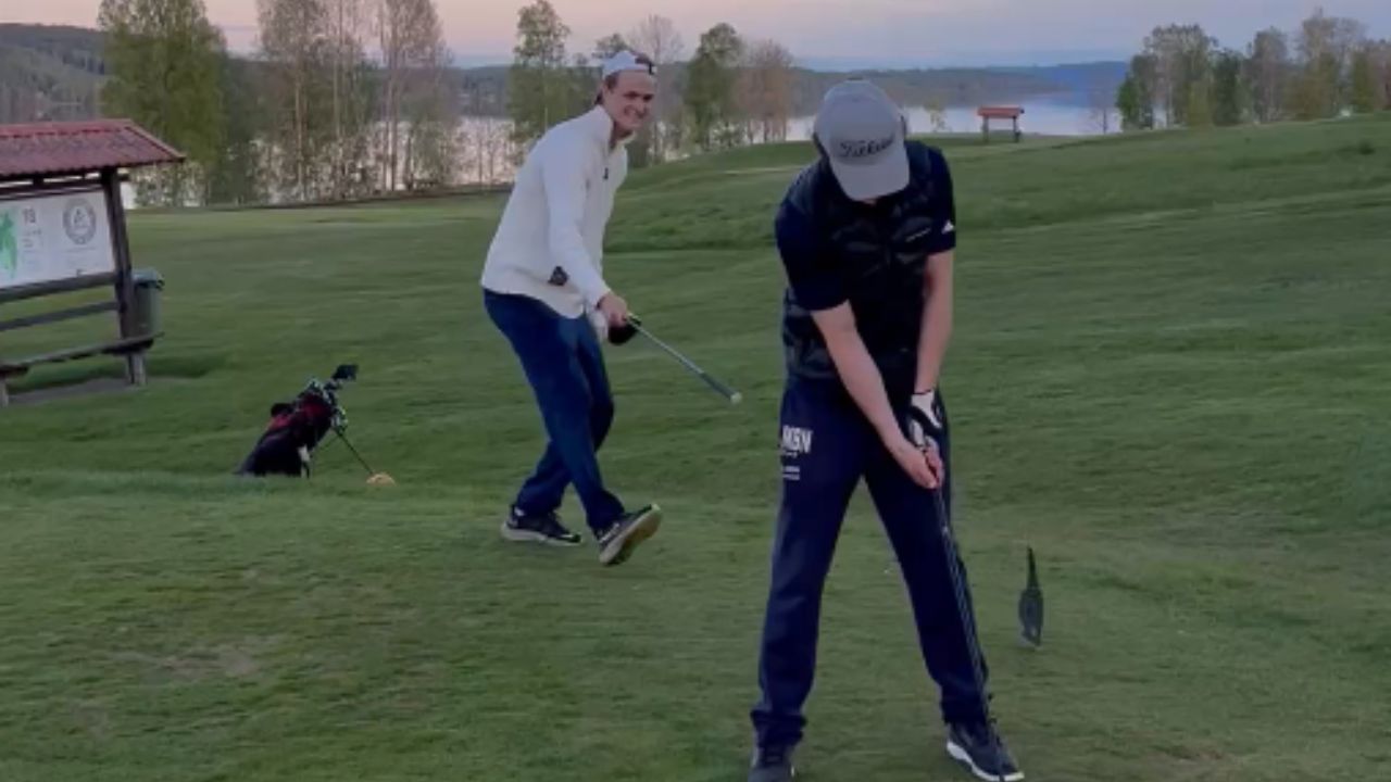 Mischief maker tries to prank golfer but fails with a funny fall