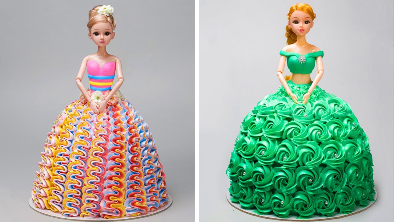 How to Make Satisfying Princess Doll Cakes 👗🌈 | Rainbow & Rosette Dress ...
