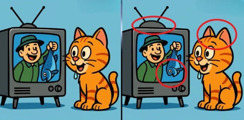 Spot the 3 Differences in Cat Watching TV Beat the 31-Second Challenge!