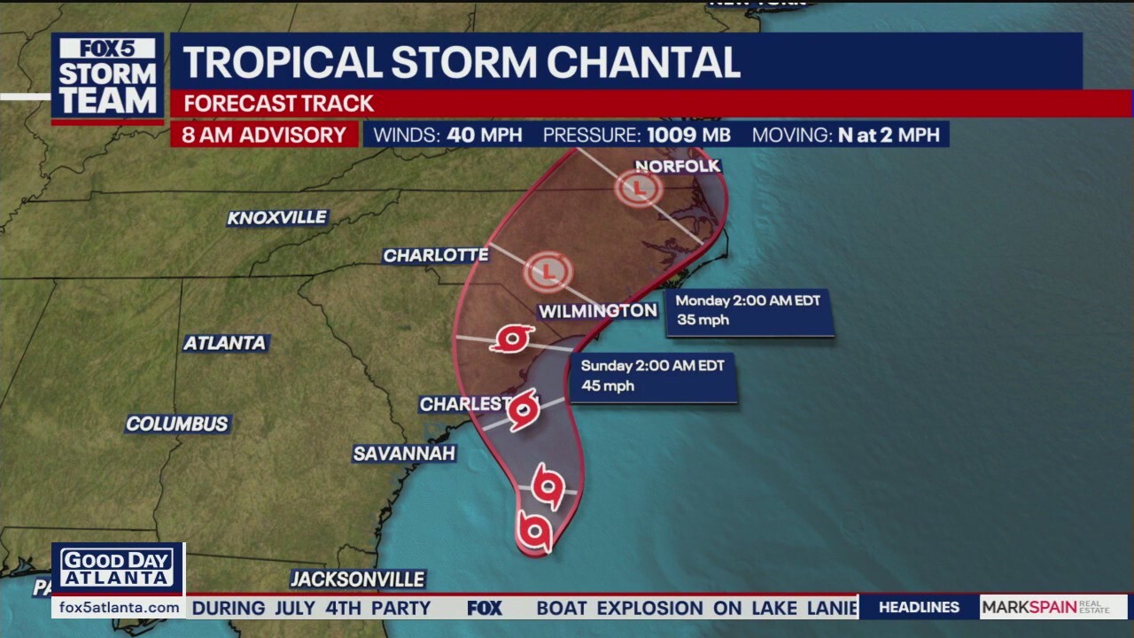 Tropical Storm Chantal forms off the Georgia coast, landfall expected ...