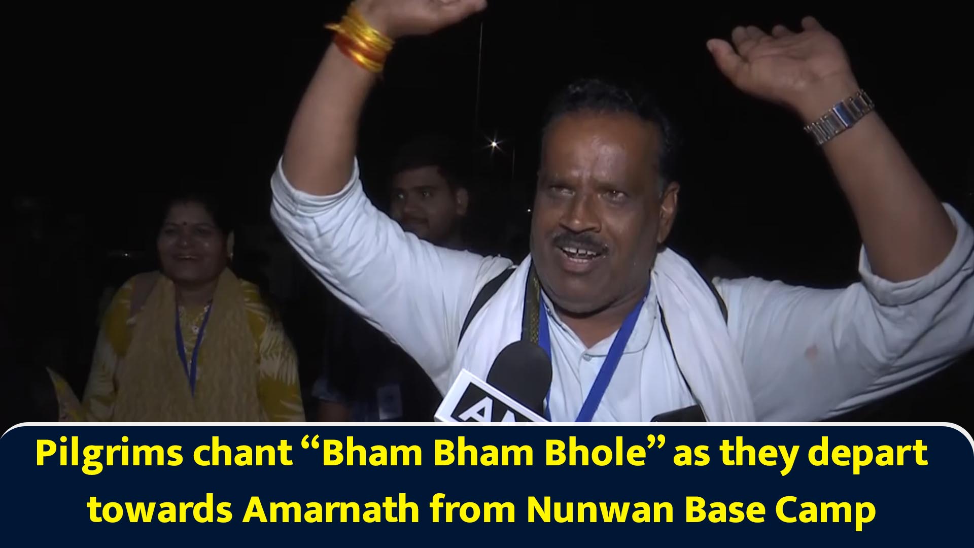 Pilgrims chant “Bham Bham Bhole” as they depart towards Amarnath from ...