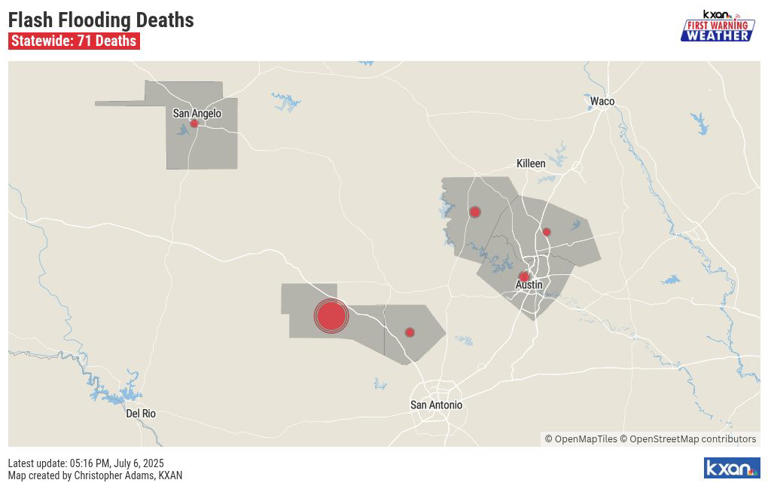 MAP: Where have flash flooding deaths been confirmed in Texas?