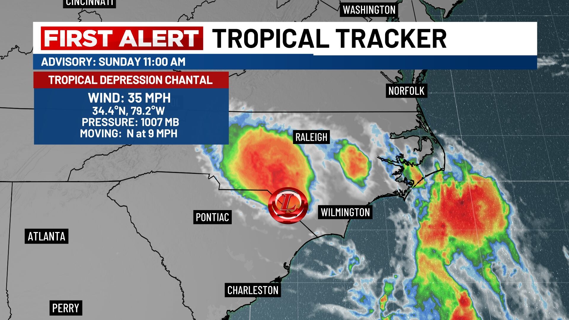 Tropical storm warnings canceled as Chantal moves into North Carolina