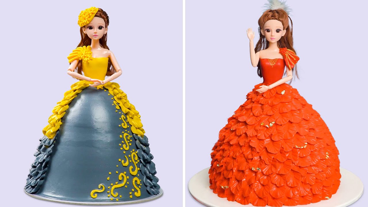 How to Make Satisfying Princess Doll Cakes 👗 | Yellow & Red Dress Cake ...
