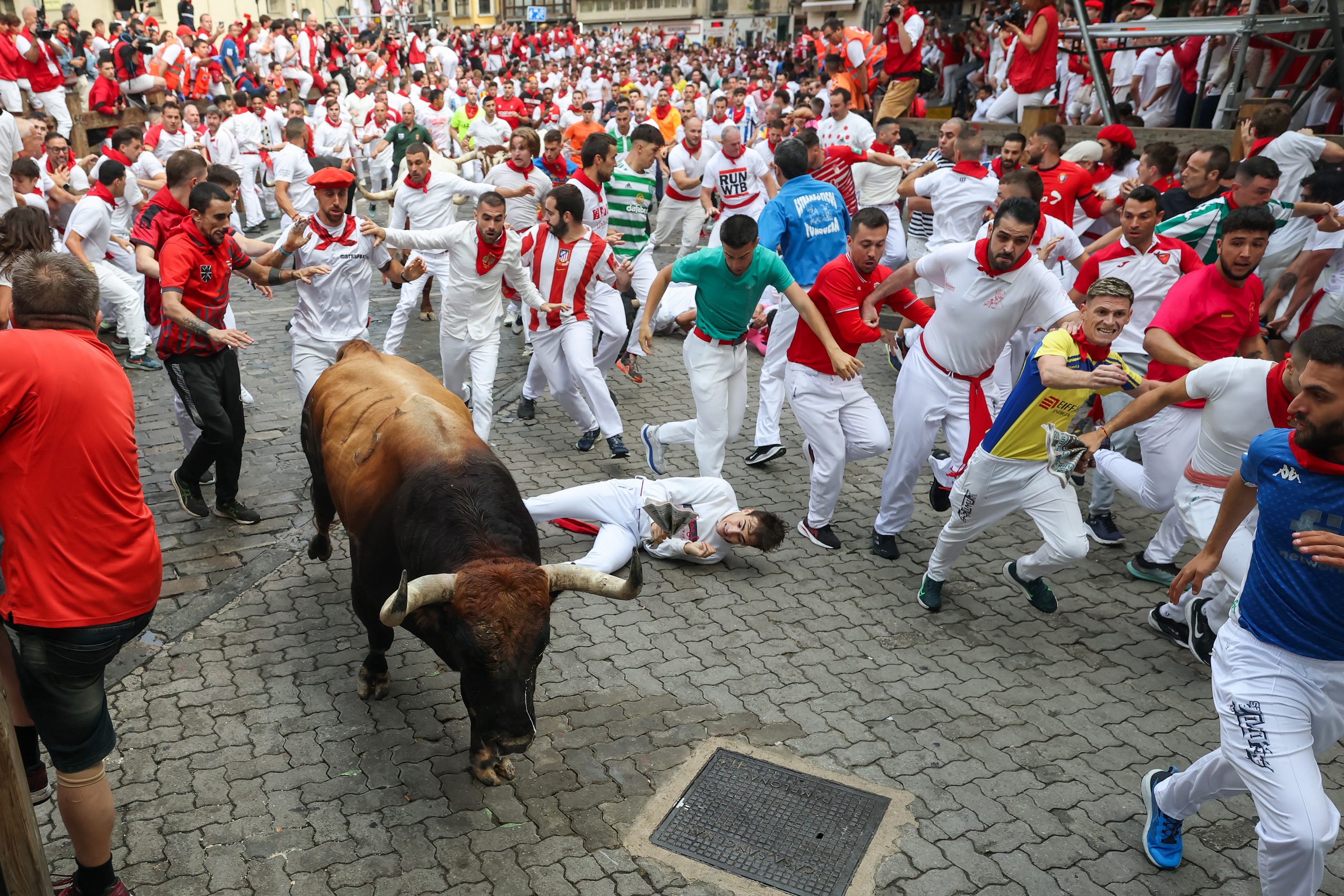 Running with the bulls in Pamplona, Spain