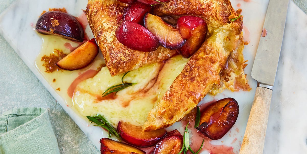 Baked Brie pie recipe with honeyed rosemary plums