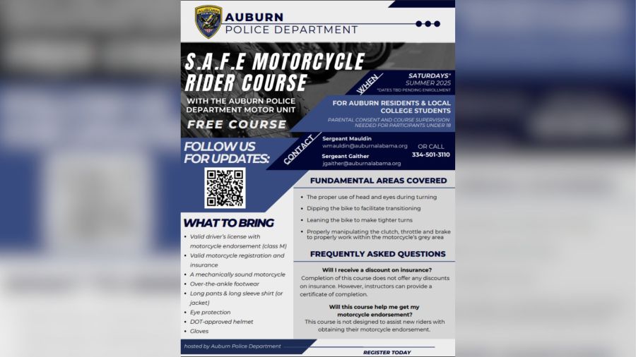 Free motorcycle safety courses to be offered by Auburn Police Department