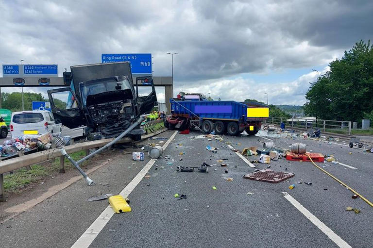 Horror footage shows aftermath of major eight-vehicle M60 crash