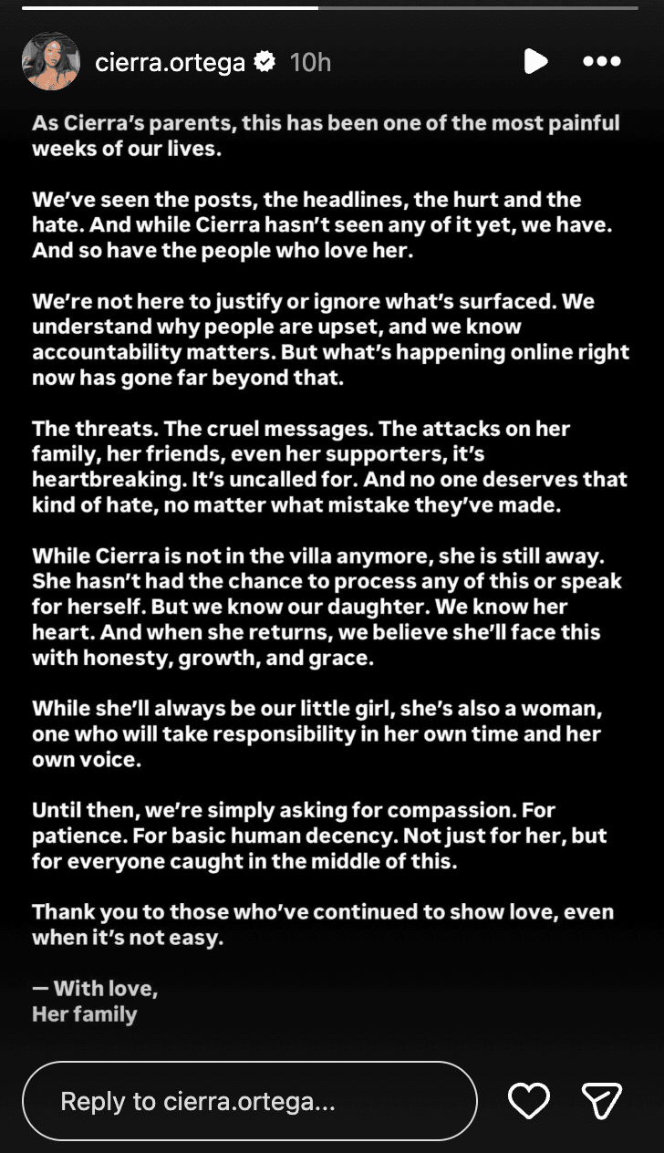 Love Island Star Cierra Ortega Speaks Out After Her Abrupt Exit From the Villa