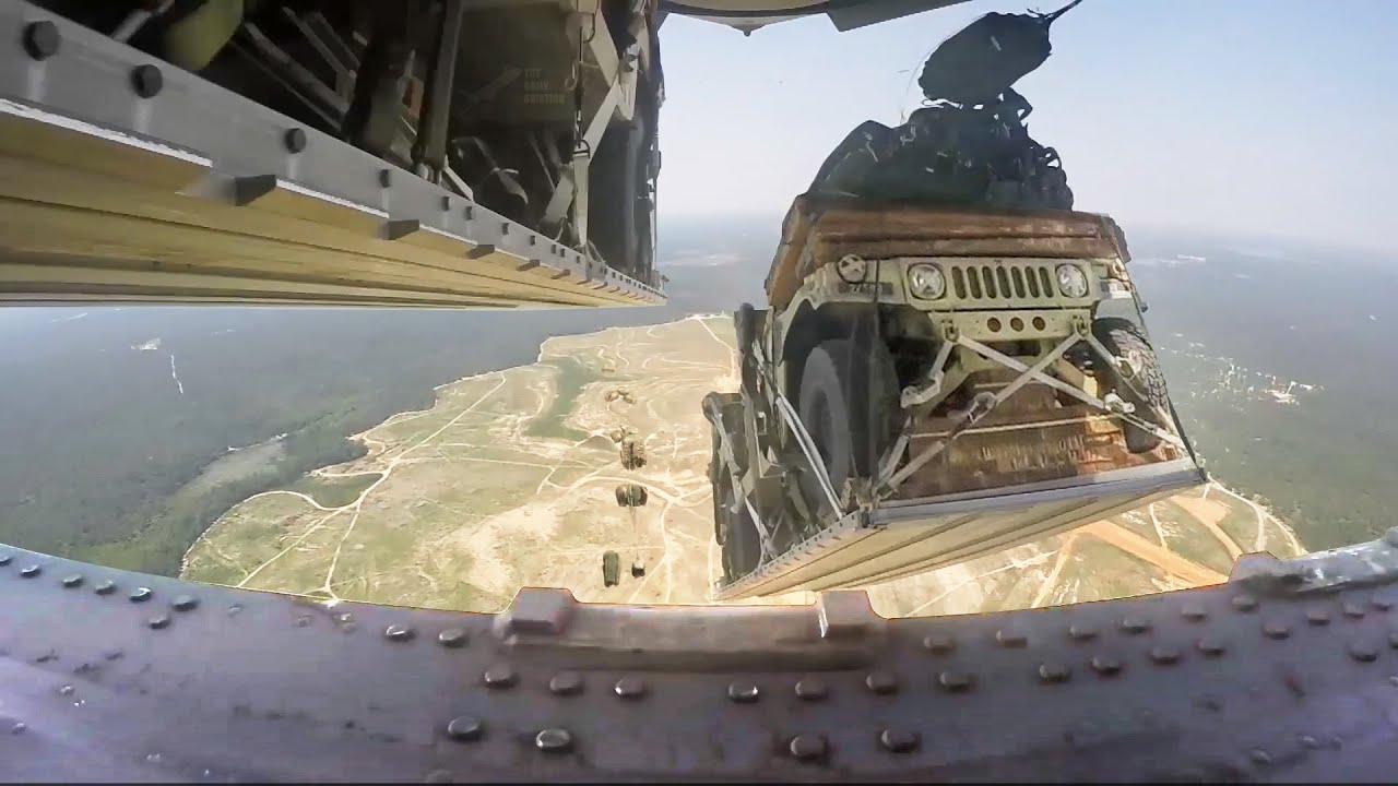 Massive US aircraft releases Humvee from midair