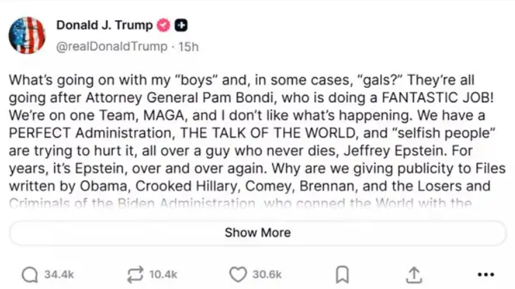 Trump ‘ratioed’ on Truth Social after Epstein files backlash