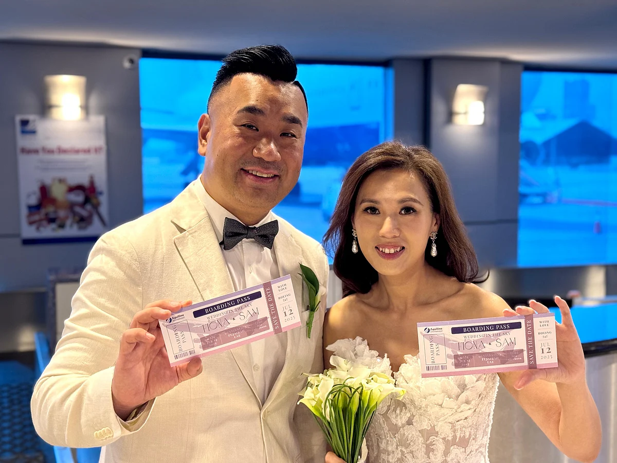 UAE aviation influencer Sam Chui marries aboard Boeing 747 in sky wedding