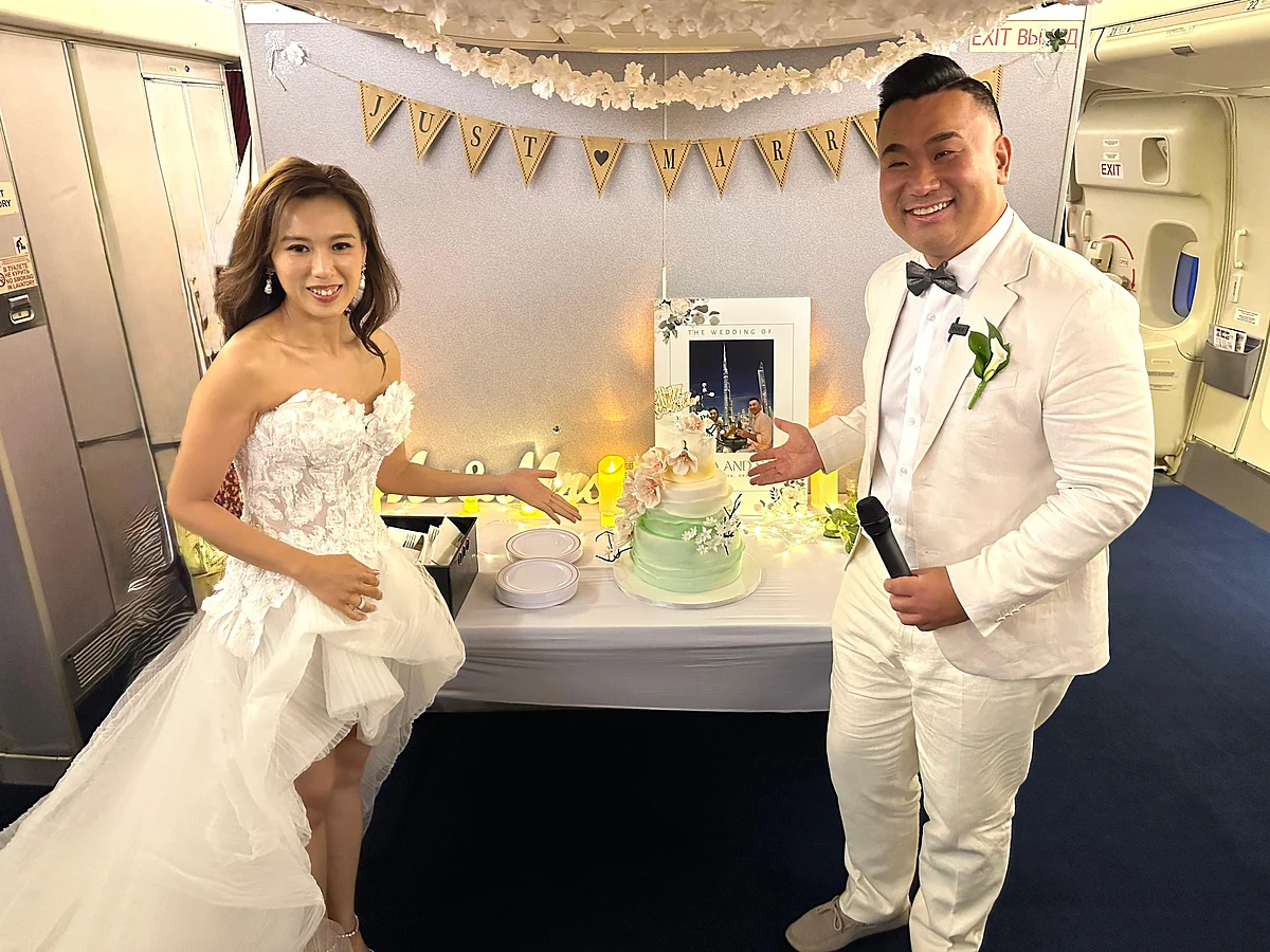 UAE aviation influencer Sam Chui marries aboard Boeing 747 in sky wedding