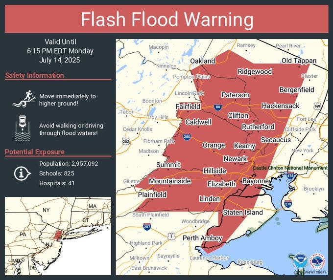 Flash flood warning issued for northeastern North Jersey until 6:15 p.m.