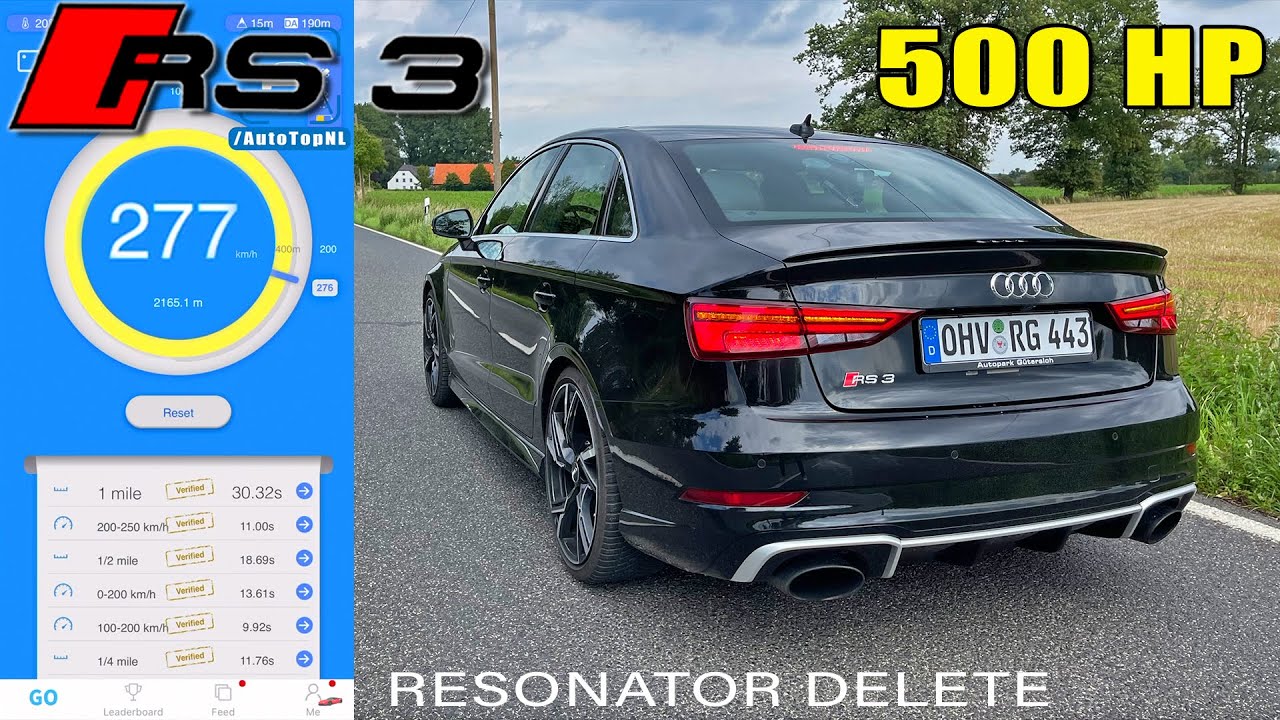 500PS Audi RS3 Limousine Stage 1 | 0–100, 100–200, 1/4 Meile & Sound POV