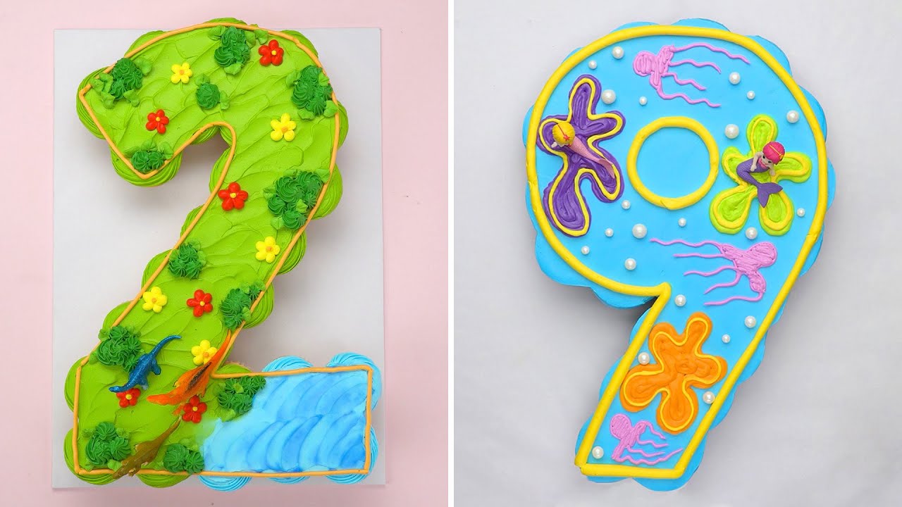 How to Make Colorful Number Cakes for Kids | 7 & 9 Cake Designs 🌈🦕🧜‍♀️