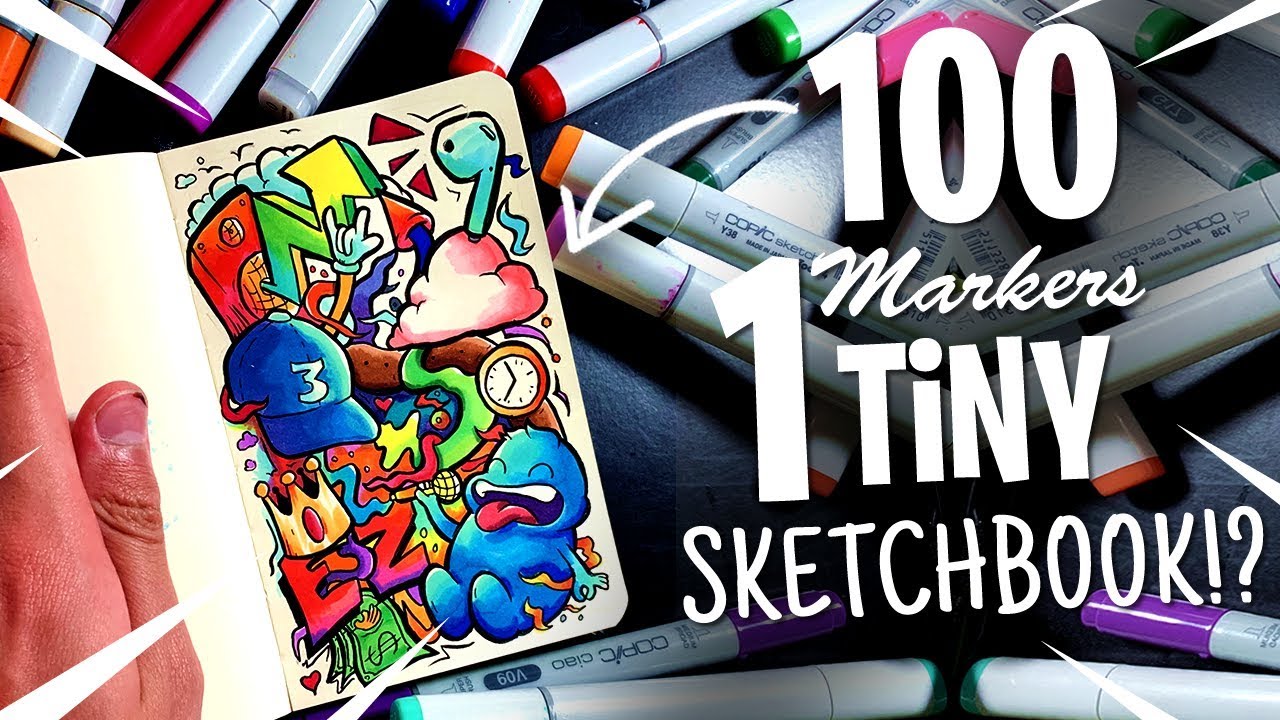 How to Make Insane Art in a Tiny Sketchbook 🎨 – 100 Marker Challenge ...