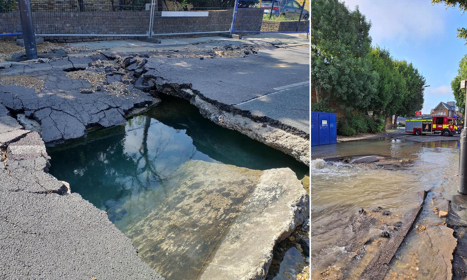 Massive sinkhole opens up in busy UK street after burst pipe causes ...