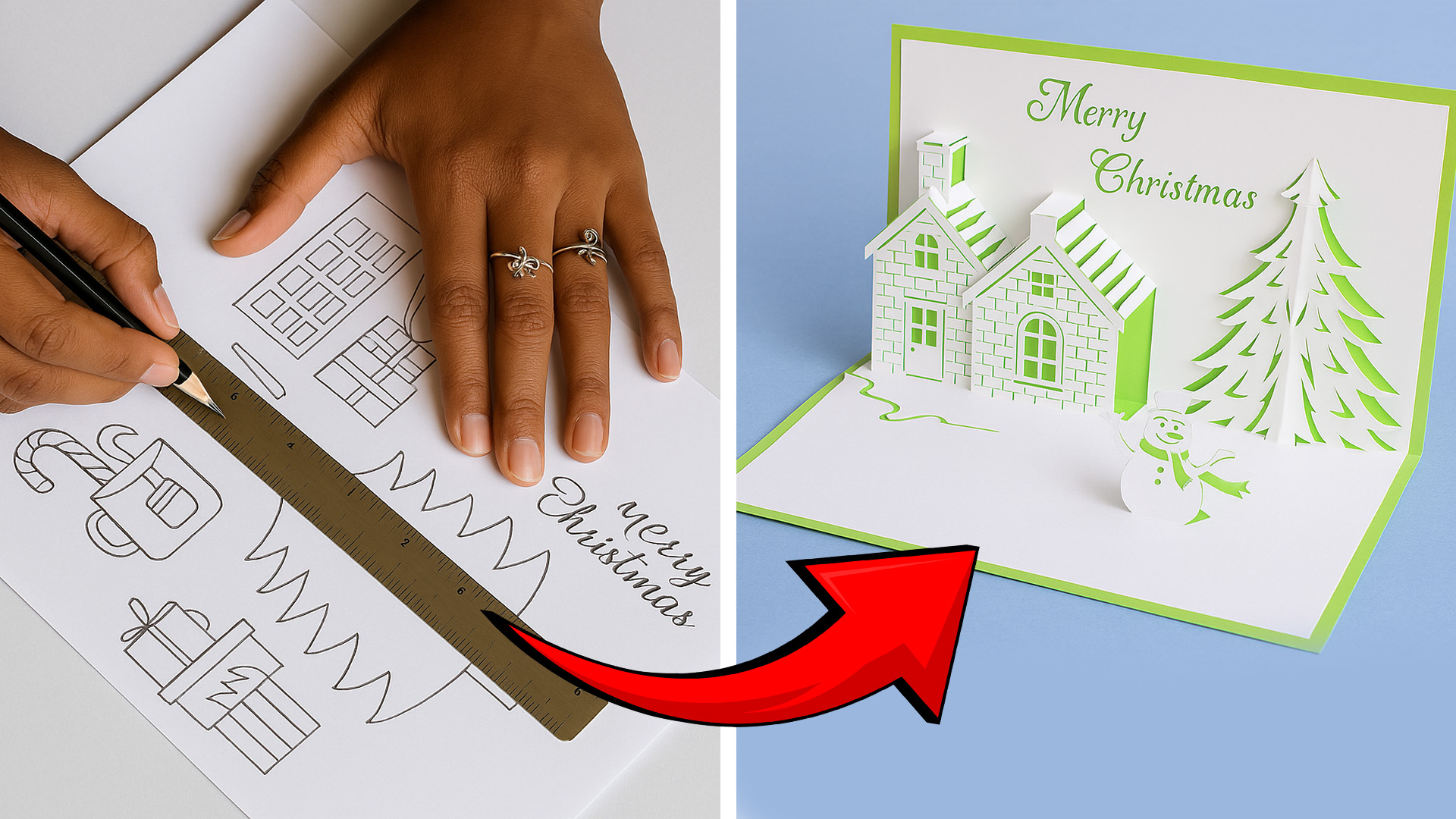 Hoe maak je een pop-up kaart voor Kerstmis | DIY Kerstgroetkaart 🎄🎁