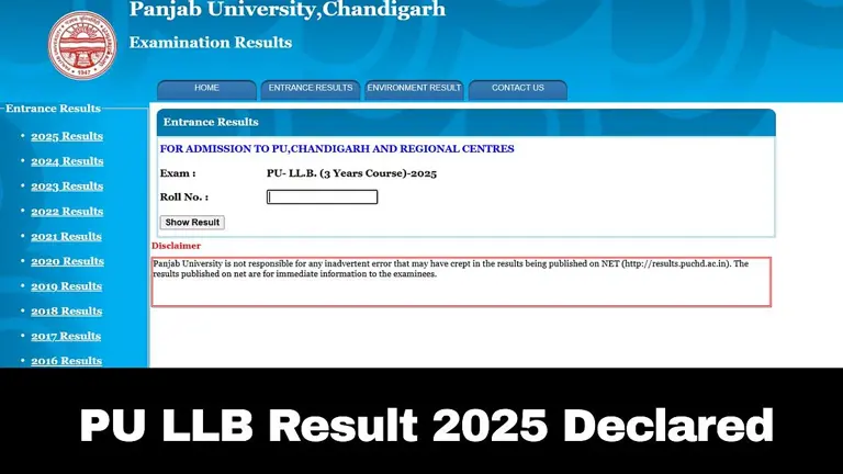 PU LLB Result 2025 Declared At results.puexam.in; Check Tie-Breaking ...
