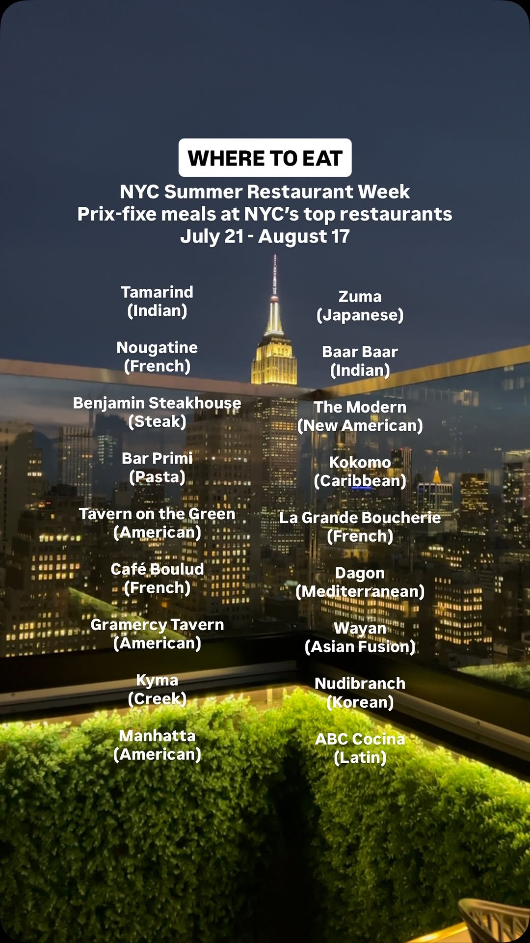 RESERVATIONS ARE OPEN for NYC Restaurant Week Summer 2025 ☀️ July 21 ...