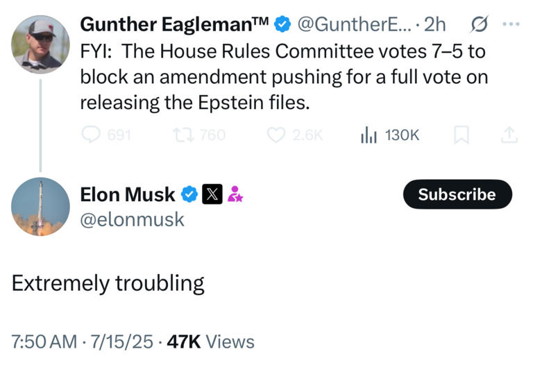 Elon Musk Slams House Republicans Over Epstein Files Block