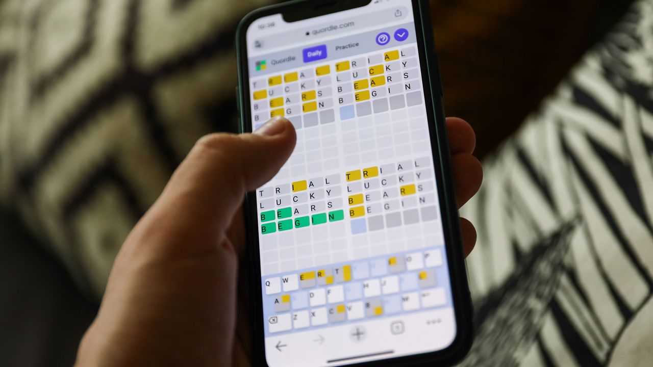 Quordle answers for game 1524 on a yellow background