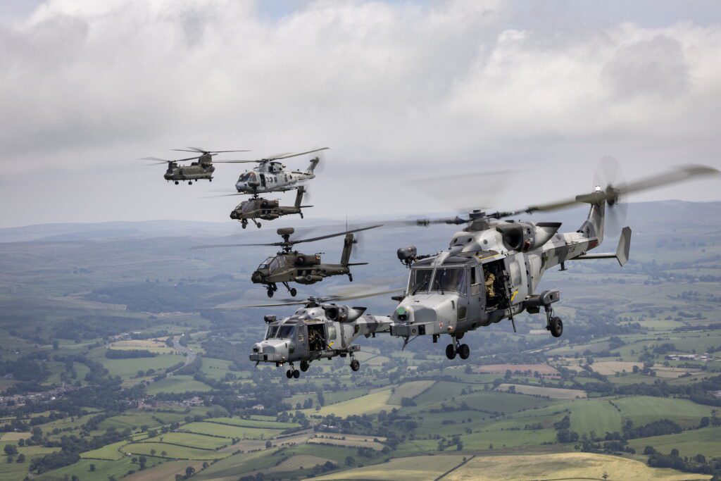 British Armed Forces helicopters in action during major air assault drill