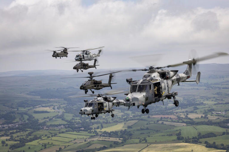 British Armed Forces helicopters in action during major air assault drill