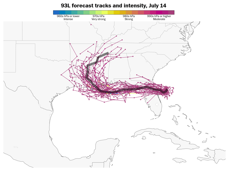 The states that could be hit by a tropical storm this week