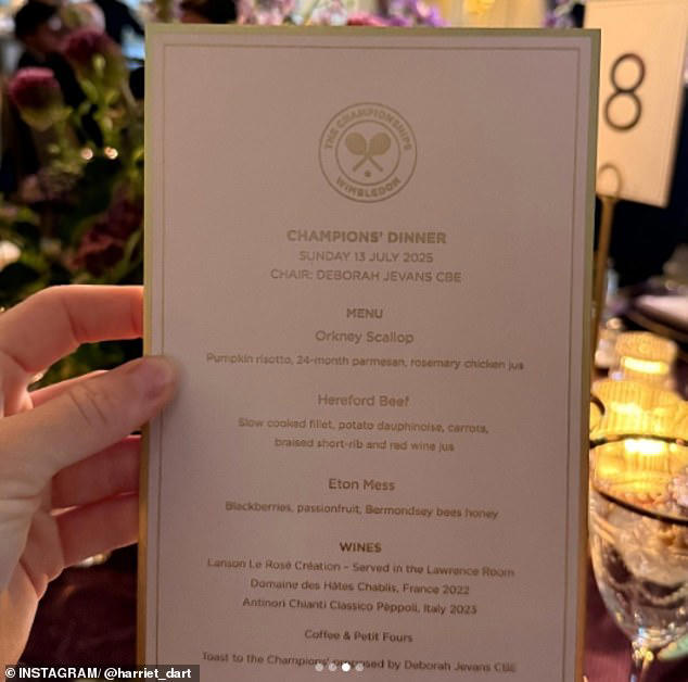 Inside the menu at Wimbledon's Champions' Dinner as Sinner and Swiatek ...